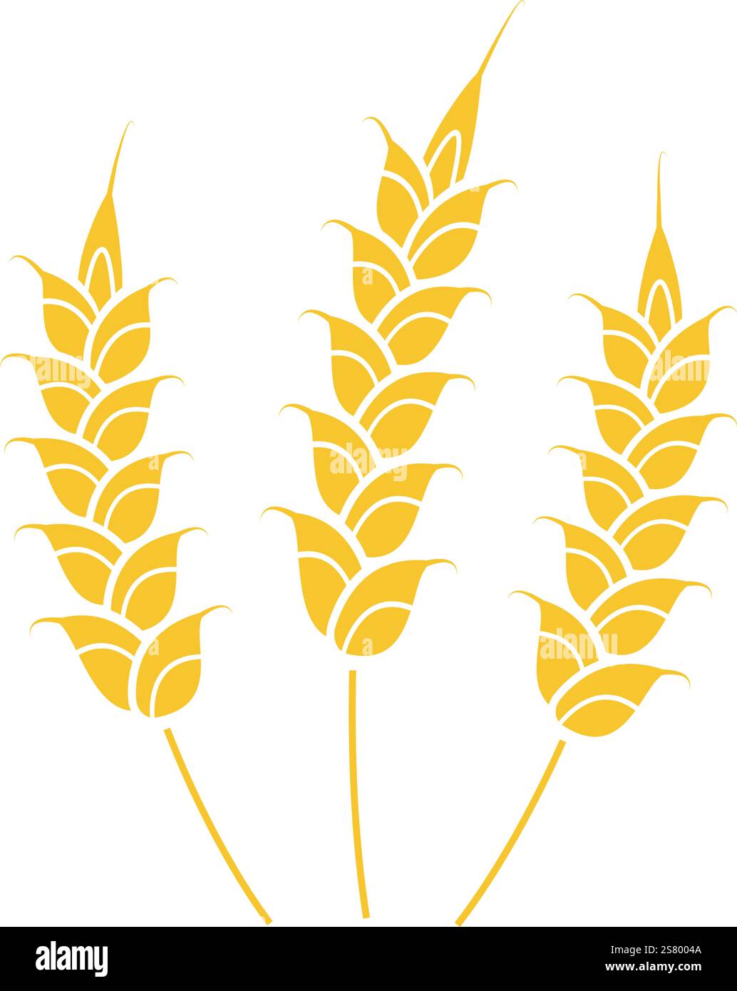 Three stylized wheat stalks curving gracefully on a white background ...