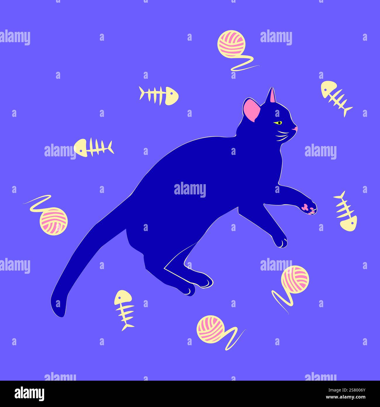 Mystical cat in boho style surrounded by stars, zodiac signs, balls ...