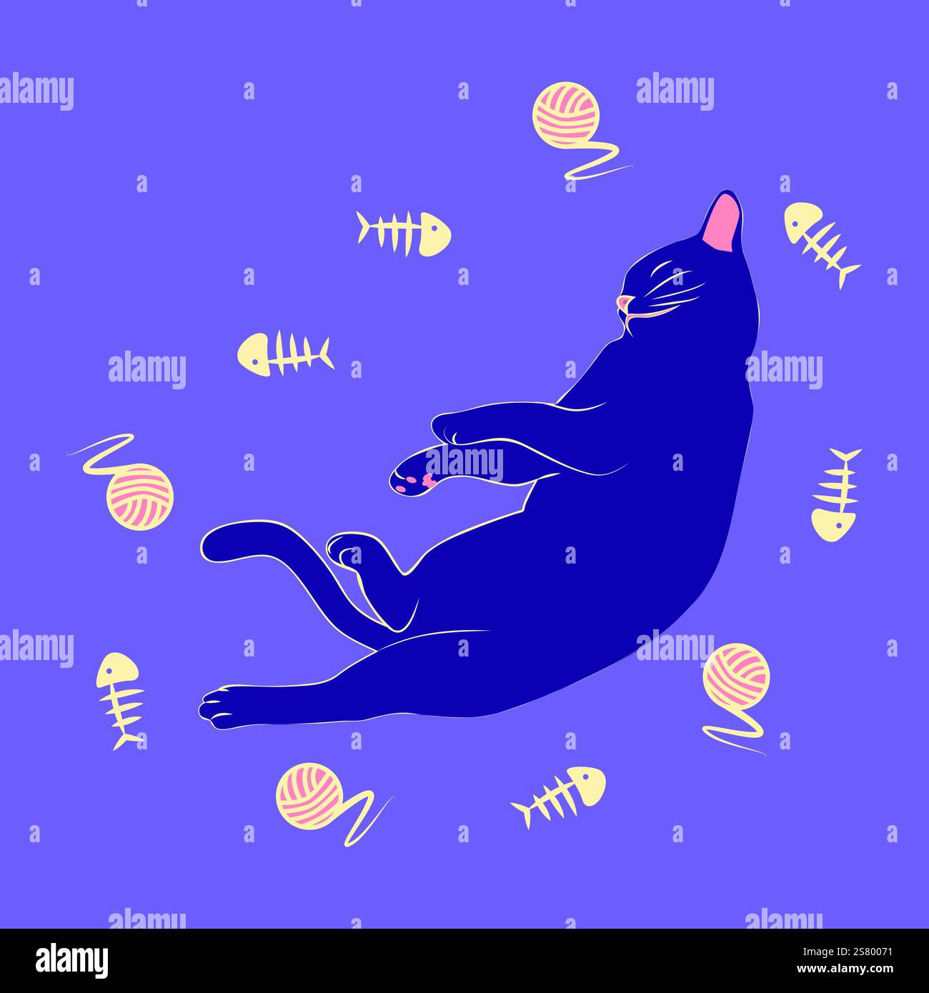 Mystical cat in boho style surrounded by stars, zodiac signs, balls ...