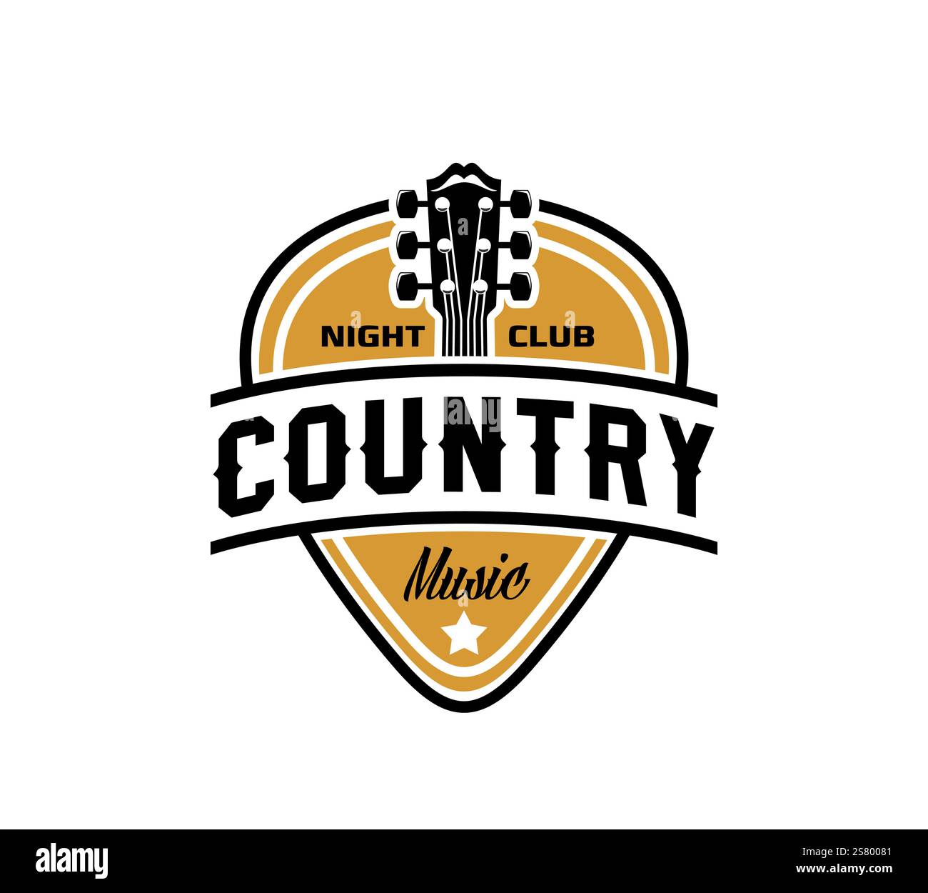 Country music club icon featuring a guitar headstock, mediator and bold ...