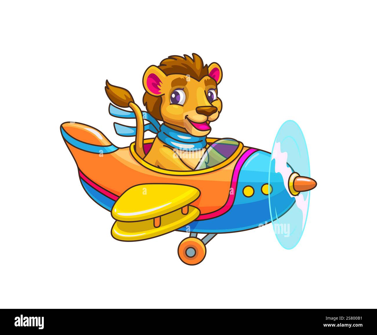 Lion baby on plane, cartoon animal pilot character, vector funny ...