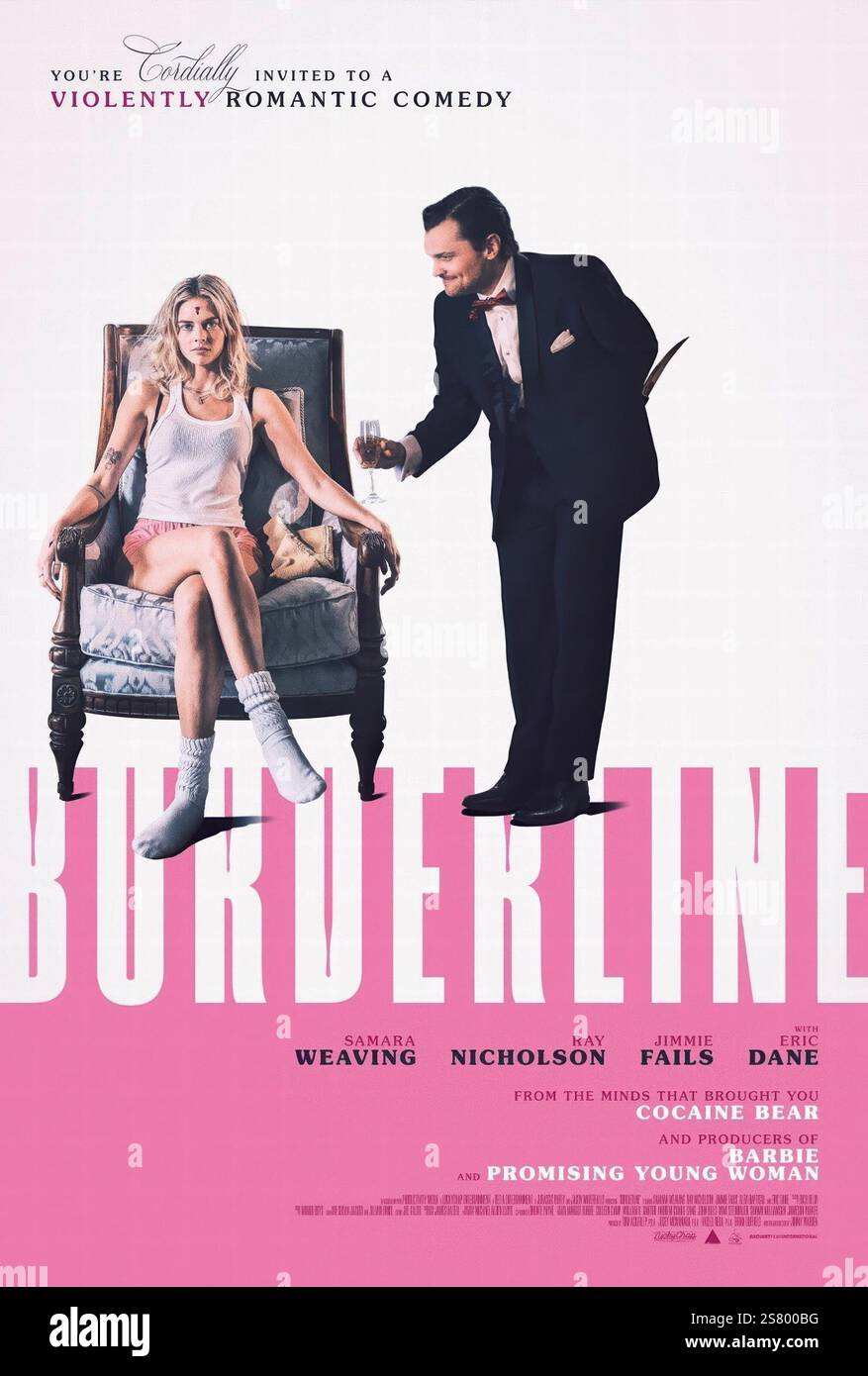 BORDERLINE, poster, from left: Samara Weaving, Ray Nicholson, 2025. © Falling Forward Films ...