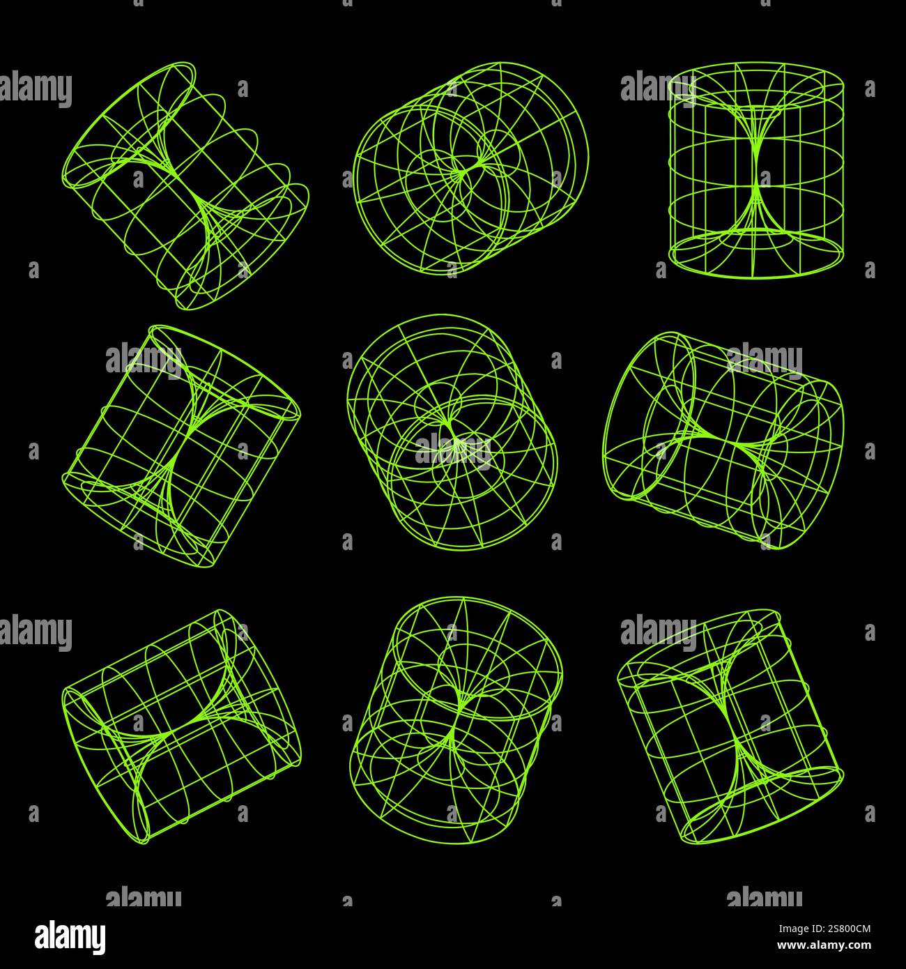 Wireframe lined shapes. Perspective mesh, 3d grid. Low poly geometric ...