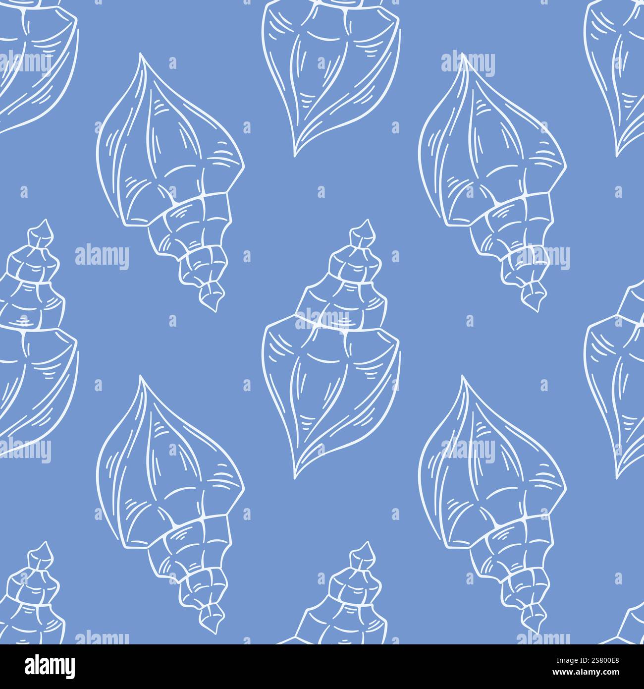 Seashell seamless pattern in line art style. Undersea repeat texture on ...