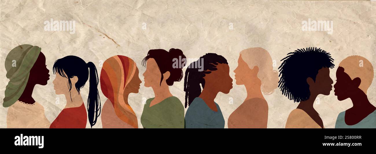 Group silhouette of multicultural women. International women s day ...