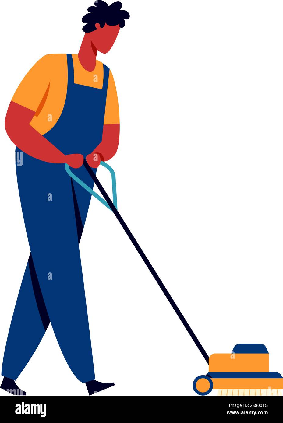 Professional cleaning service worker wearing uniform and using a floor ...