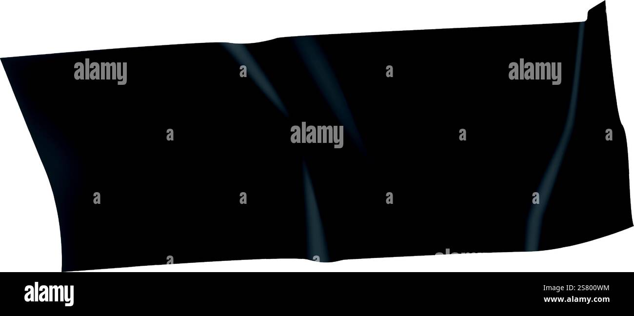 Black adhesive tape is floating and waving on a white background ...
