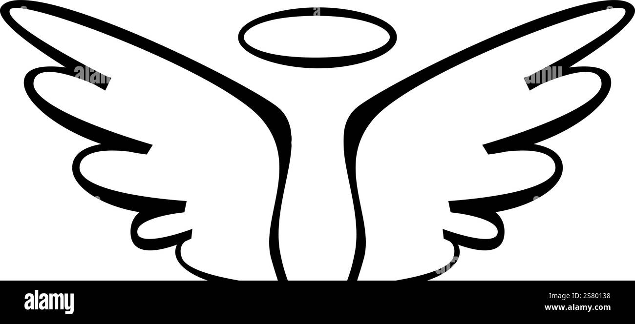 Elegant line art illustrating angel wings and a halo conveys themes of ...