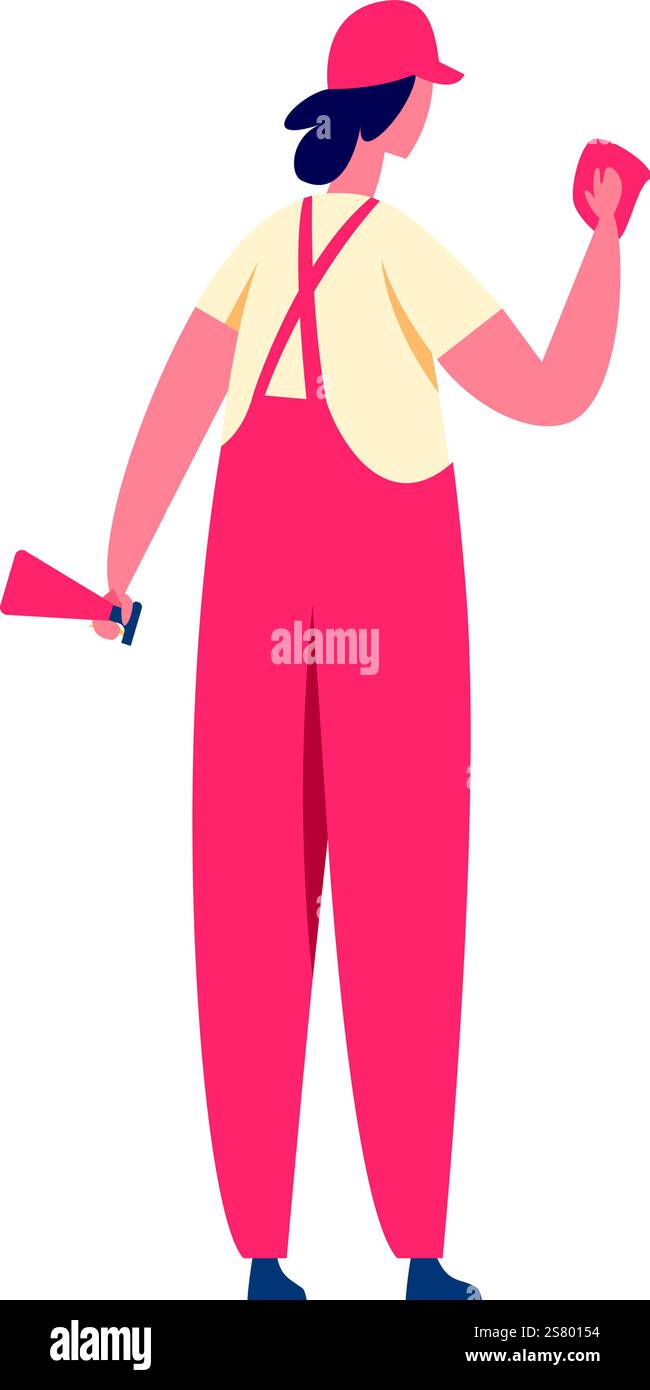 Worker cleaning white car Stock Vector Images - Alamy