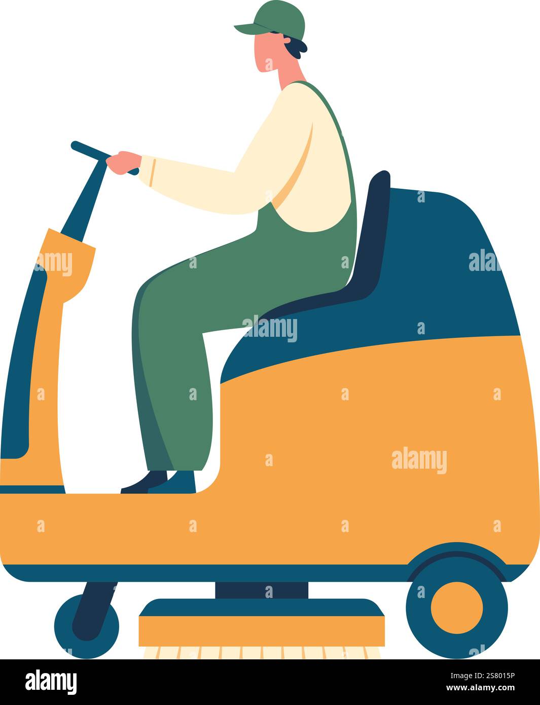 Cleaning staff member operating a professional floor scrubber while ...