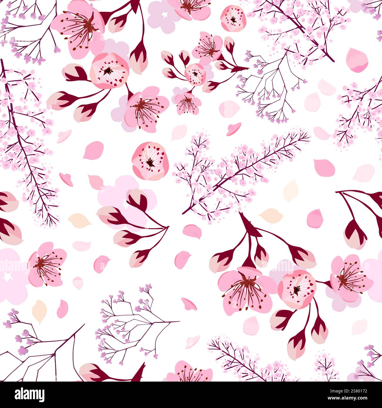 Seamless background sakura. hand drawing. Not AI, Vector illustration ...