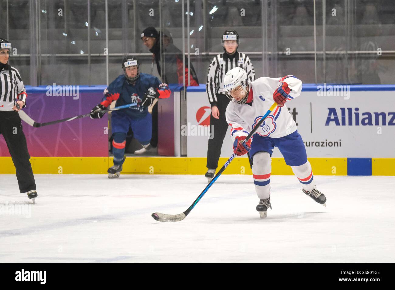 Yang-Chi Lin (TPE) seen in action during the Women's Ice Hockey Group A Preliminary Round match ...