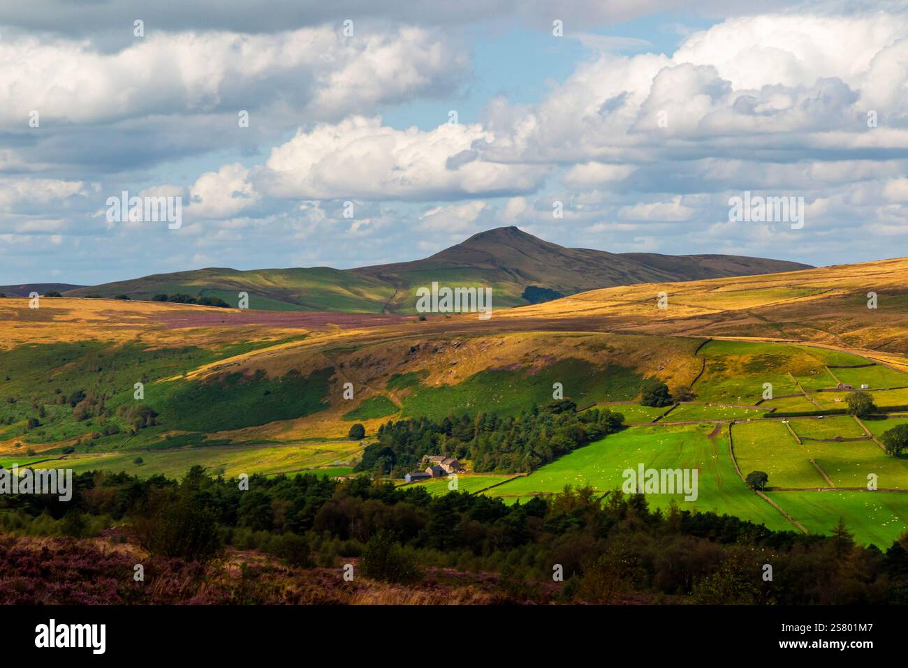 View in summer looking over the Dane Valley towards Shutlingsloe in the ...