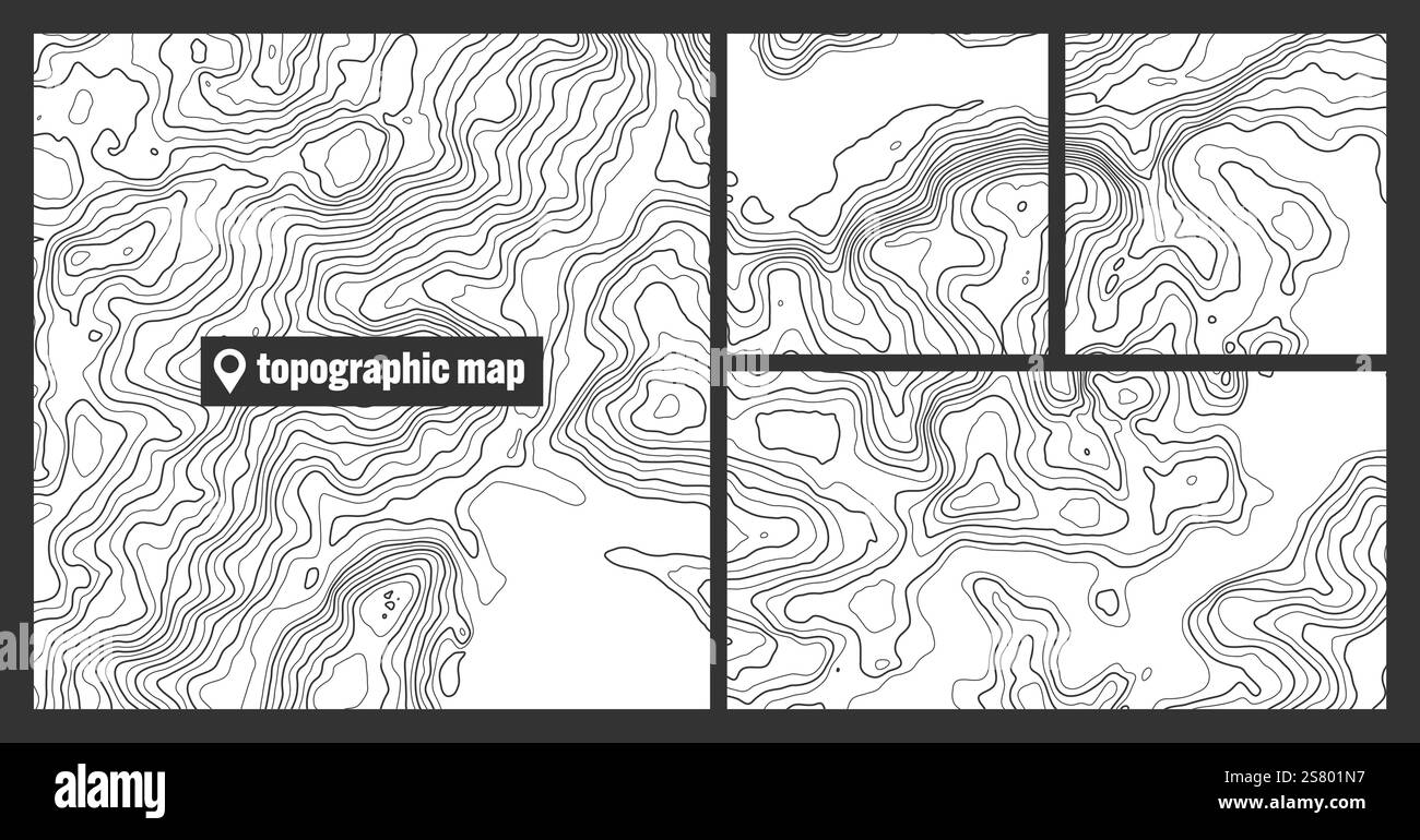 Colorful topographic map sets with contour lines. Geographic terrain ...