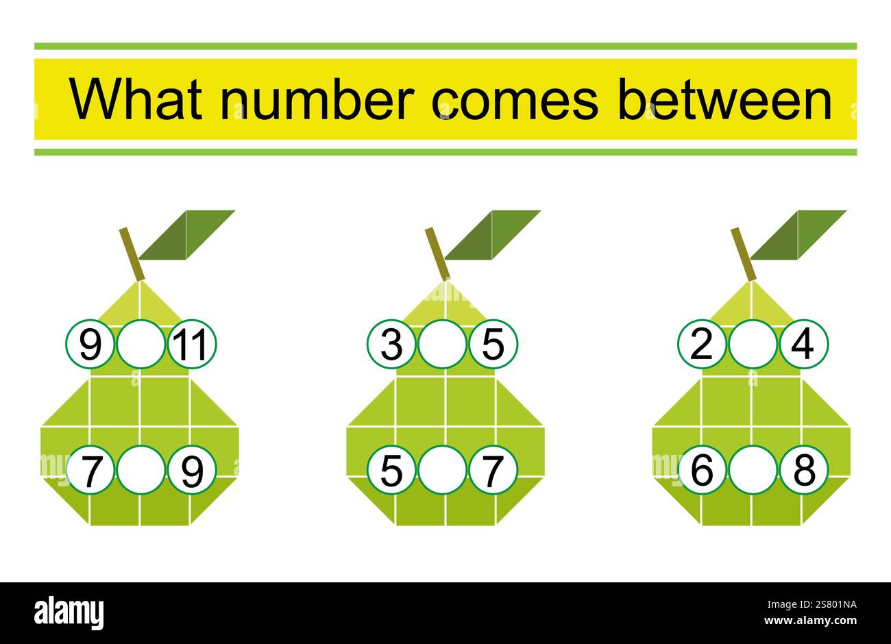 What number comes between? Math worksheets for children. Vector ...