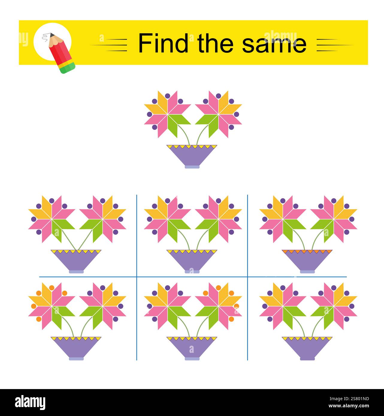 Puzzle game for kids. Attention task. Need to find the same of object ...