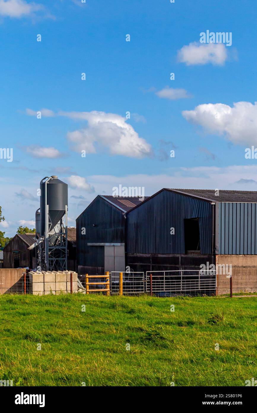 Modern farm buildings in landscape near Flagg in the Derbyshire Peak ...