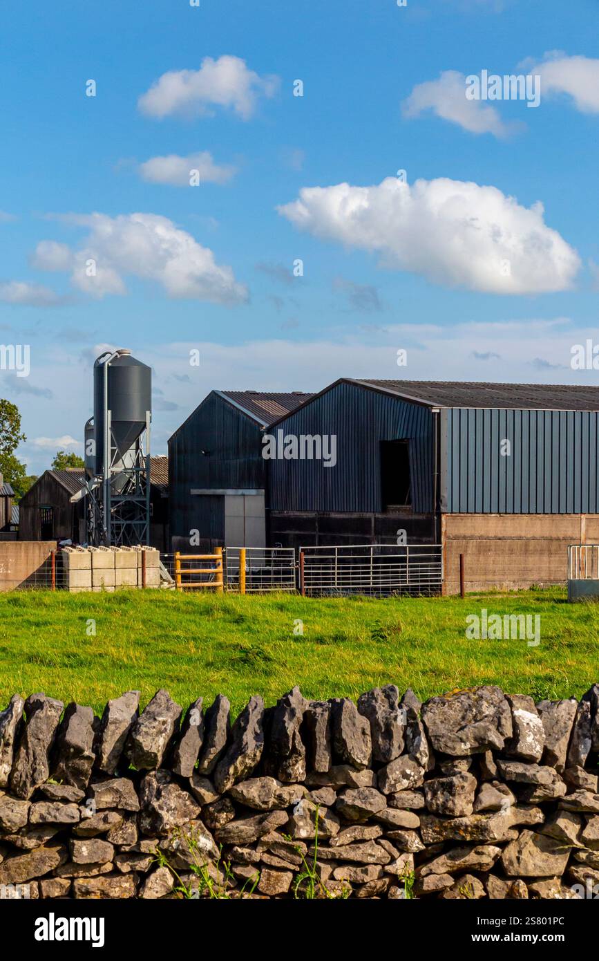 Modern farm buildings in landscape near Flagg in the Derbyshire Peak ...