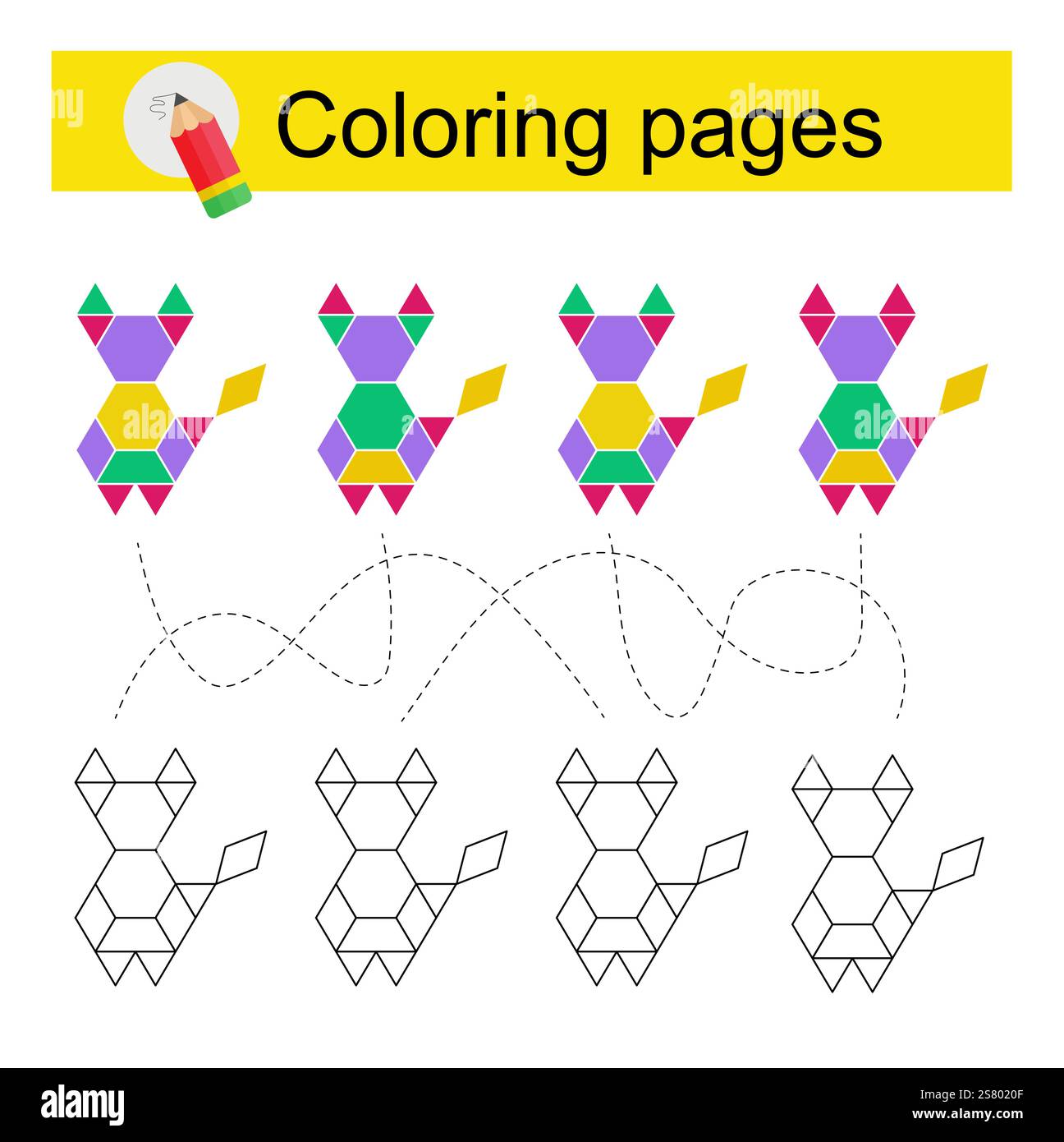 Educational game for kids. Go through the maze and color a cartoon animal according to the ...