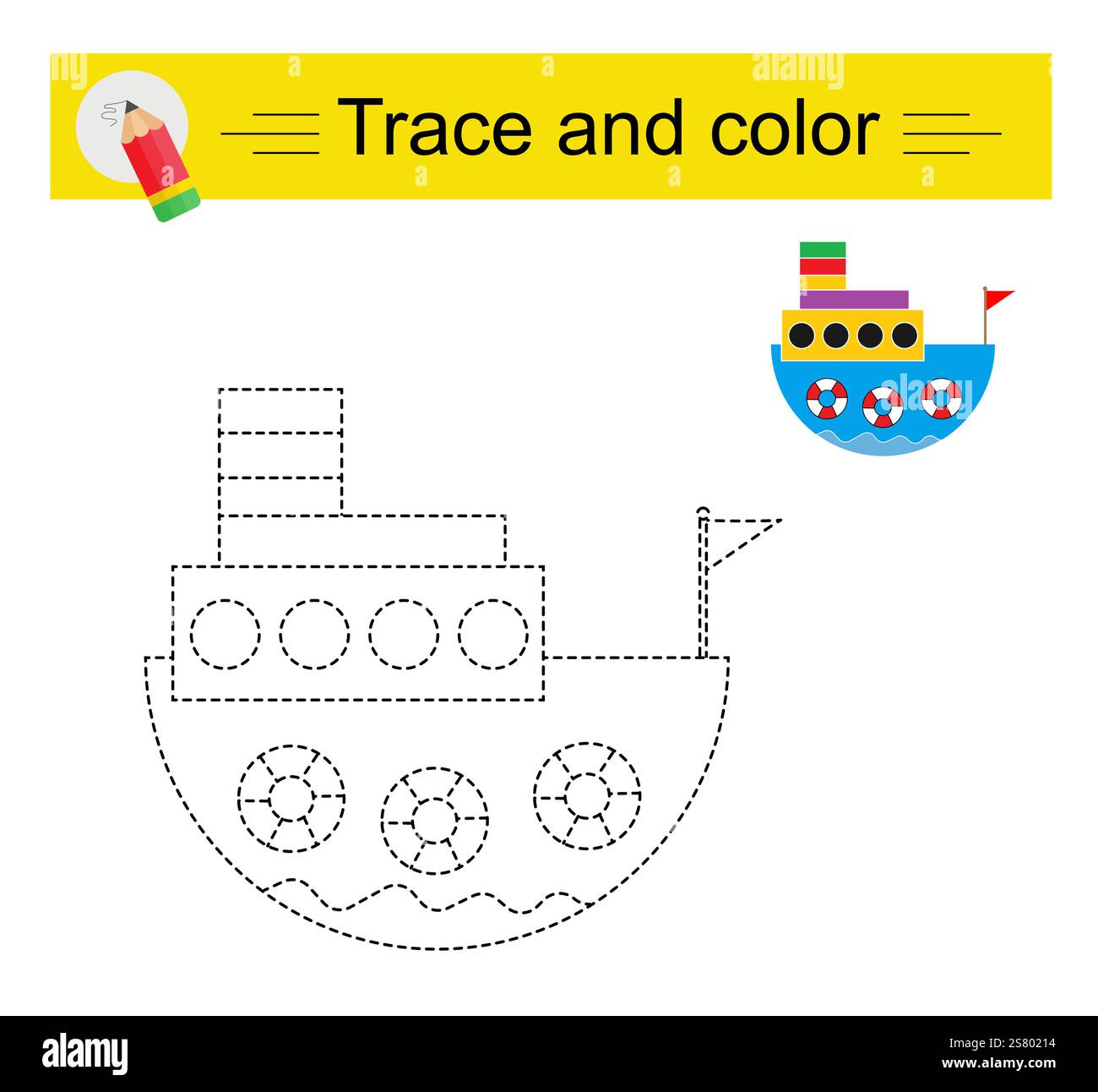 Trace and color for children. Preschool worksheet for practicing fine ...