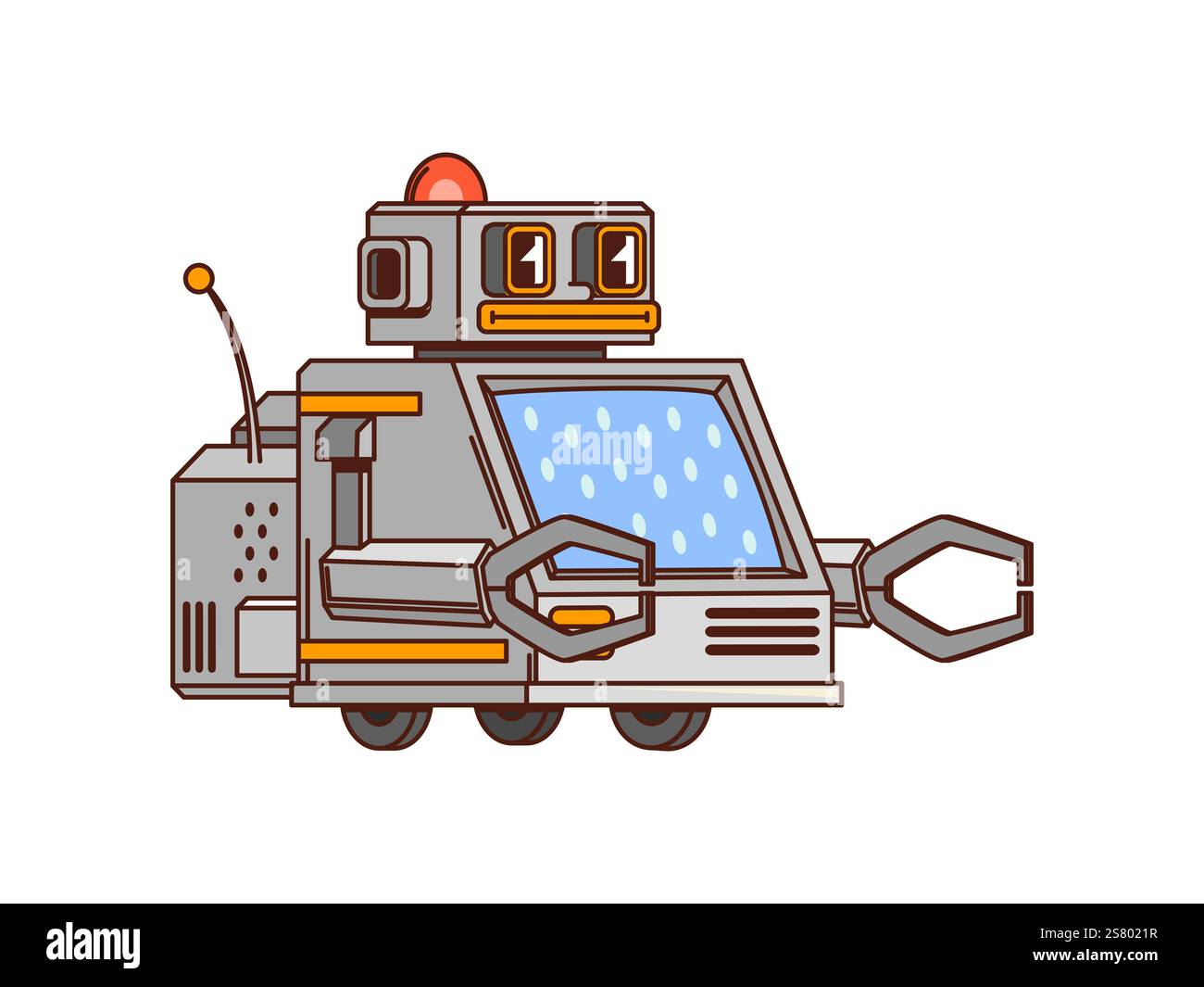 Cartoon funny groovy robot and droid character with playful expression ...