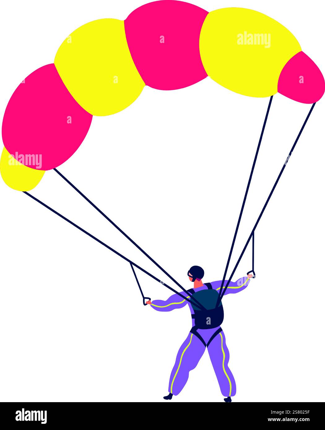 Skydiver wearing helmet and wingsuit controlling parachute after ...