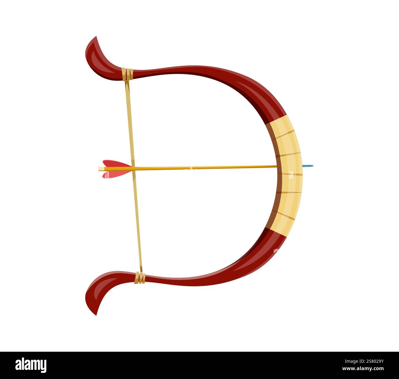 Cartoon letter D as an archer bow and arrow, sports font, typeface ...