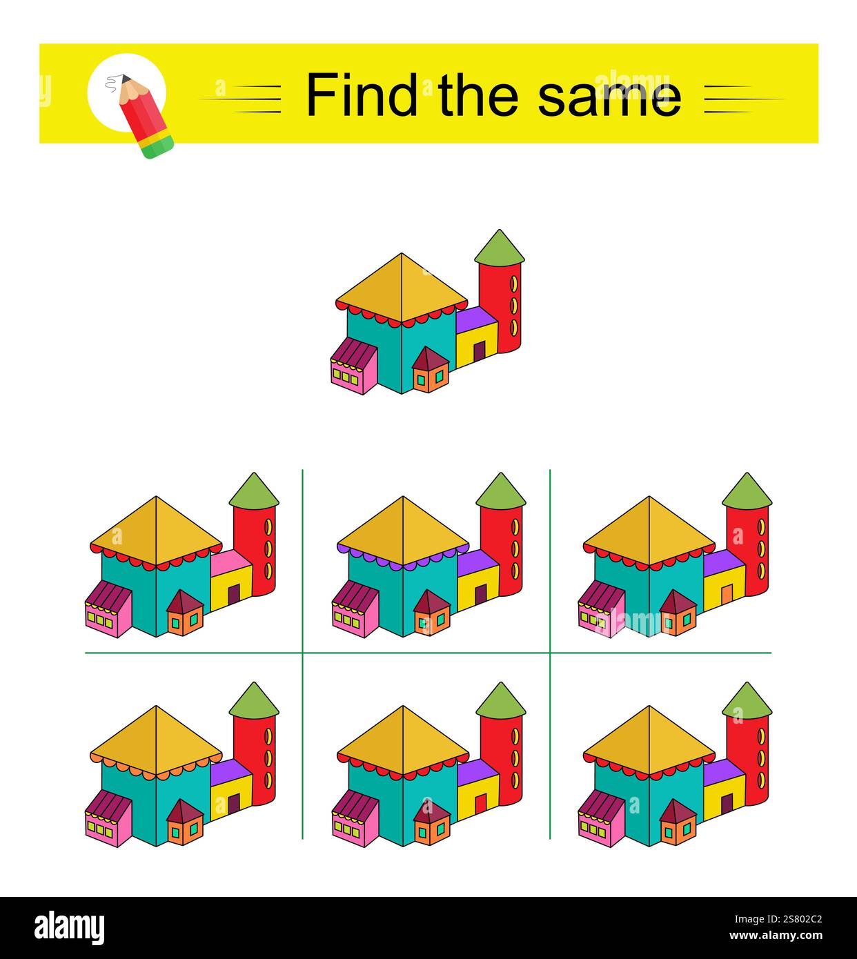 Puzzle game for kids. Attention task. Need to find the same of object ...