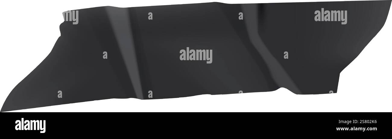 Black duct tape, ripped from the roll and featuring a wrinkled surface ...