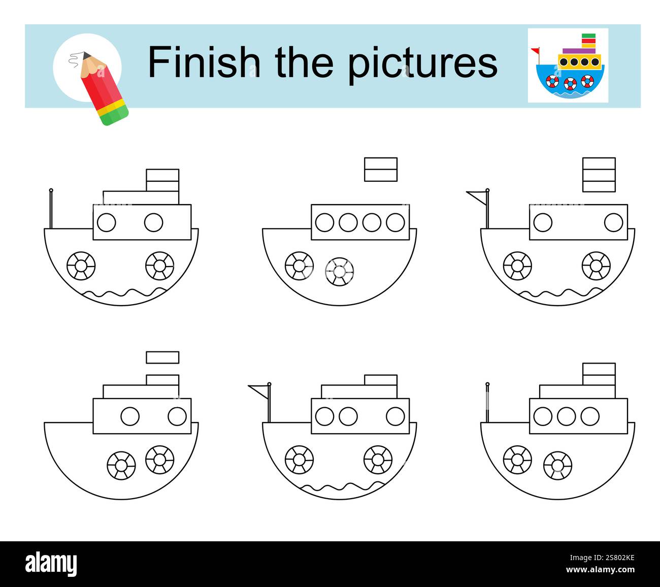 Activity for kids. Finish the pictures so that they all look the same ...