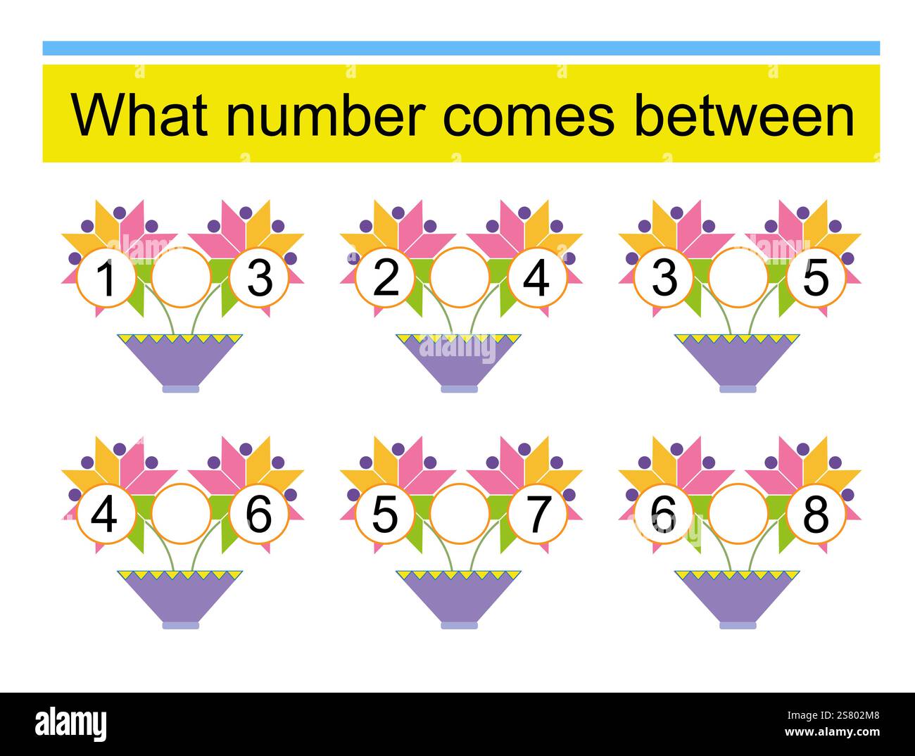 What number comes between? Math worksheets for children. Vector ...
