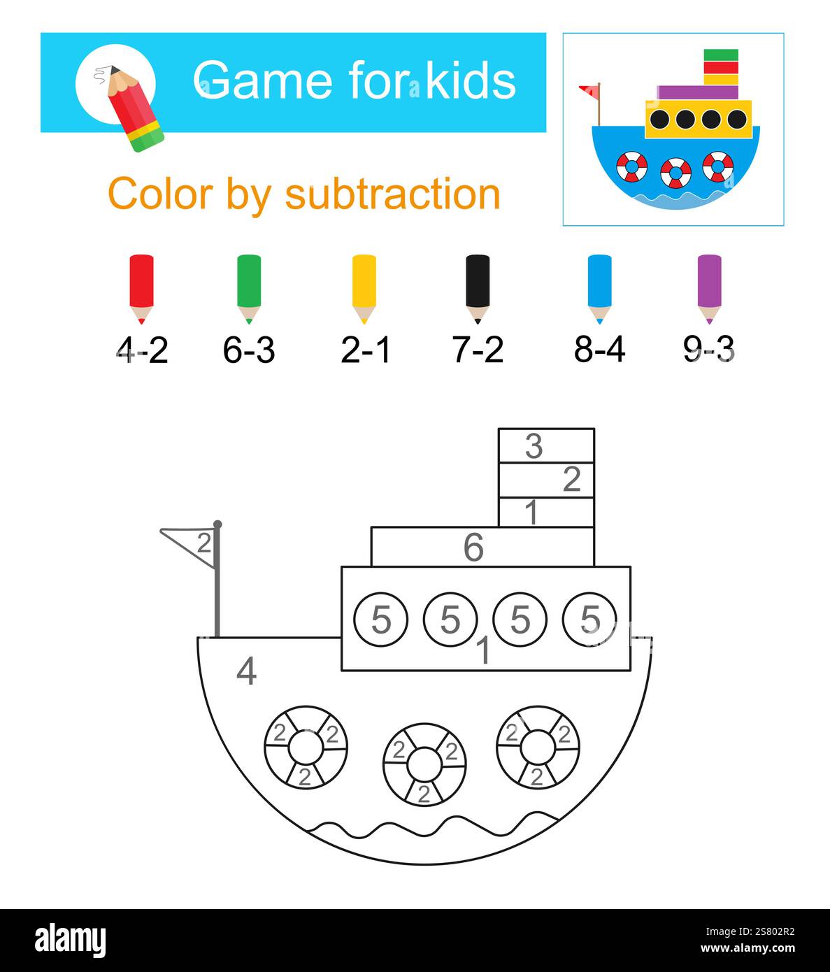 Coloring pages. Color by subtraction. Vector illustration for children ...