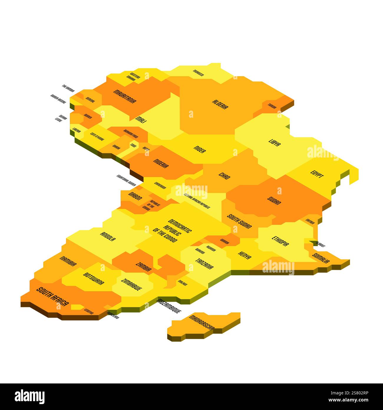 Isometric political map of Africa. Colorful land with country name ...