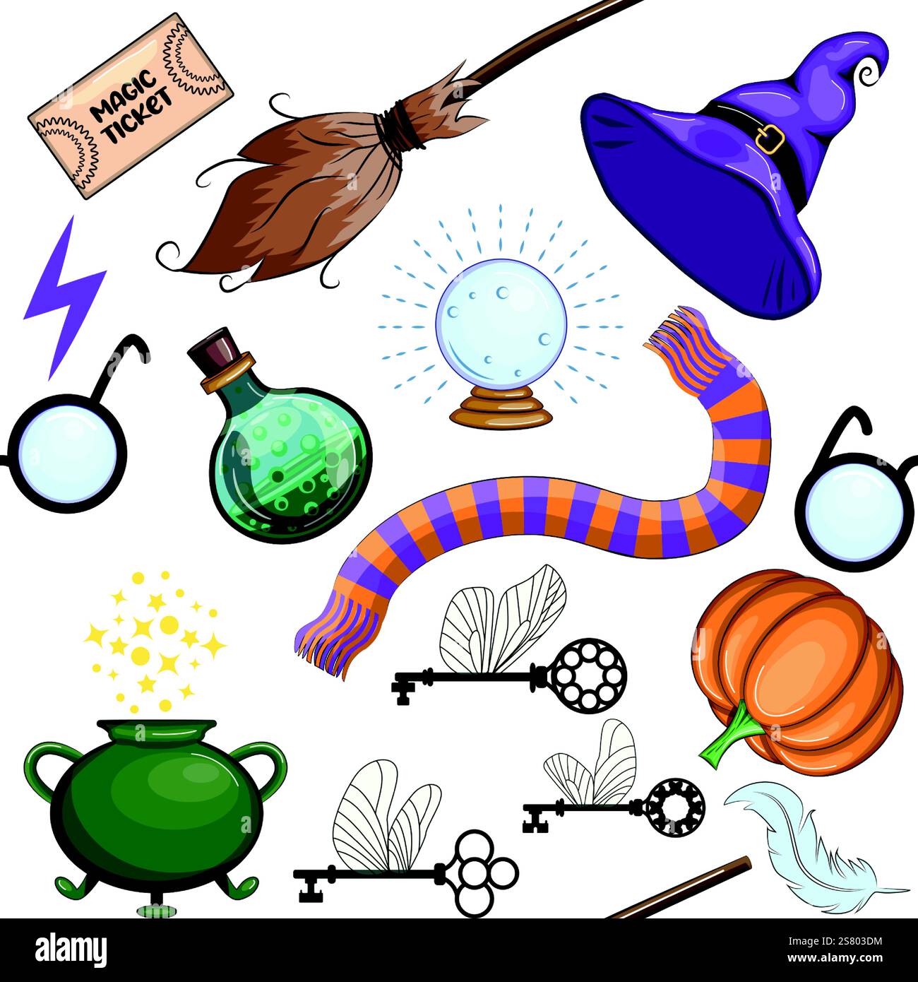 Magic items seamless pattern in cartoon bright style. Witchcraft and ...