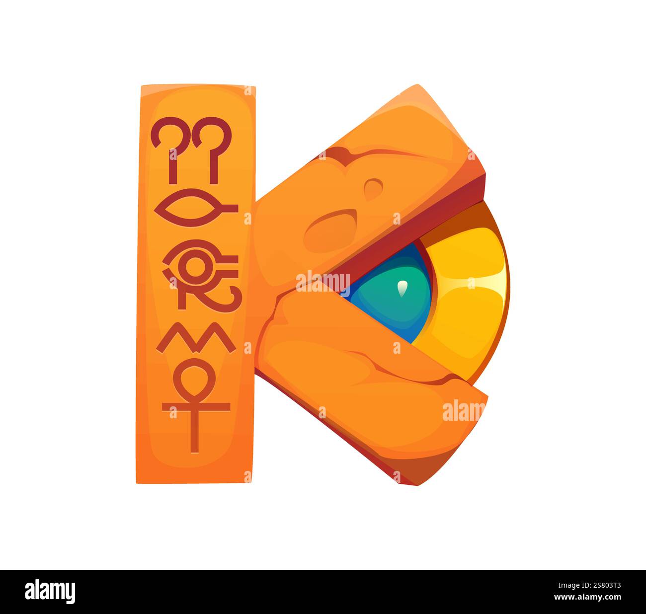 Cartoon Egyptian font stone sculpture K letter. Egyptian mythology ...