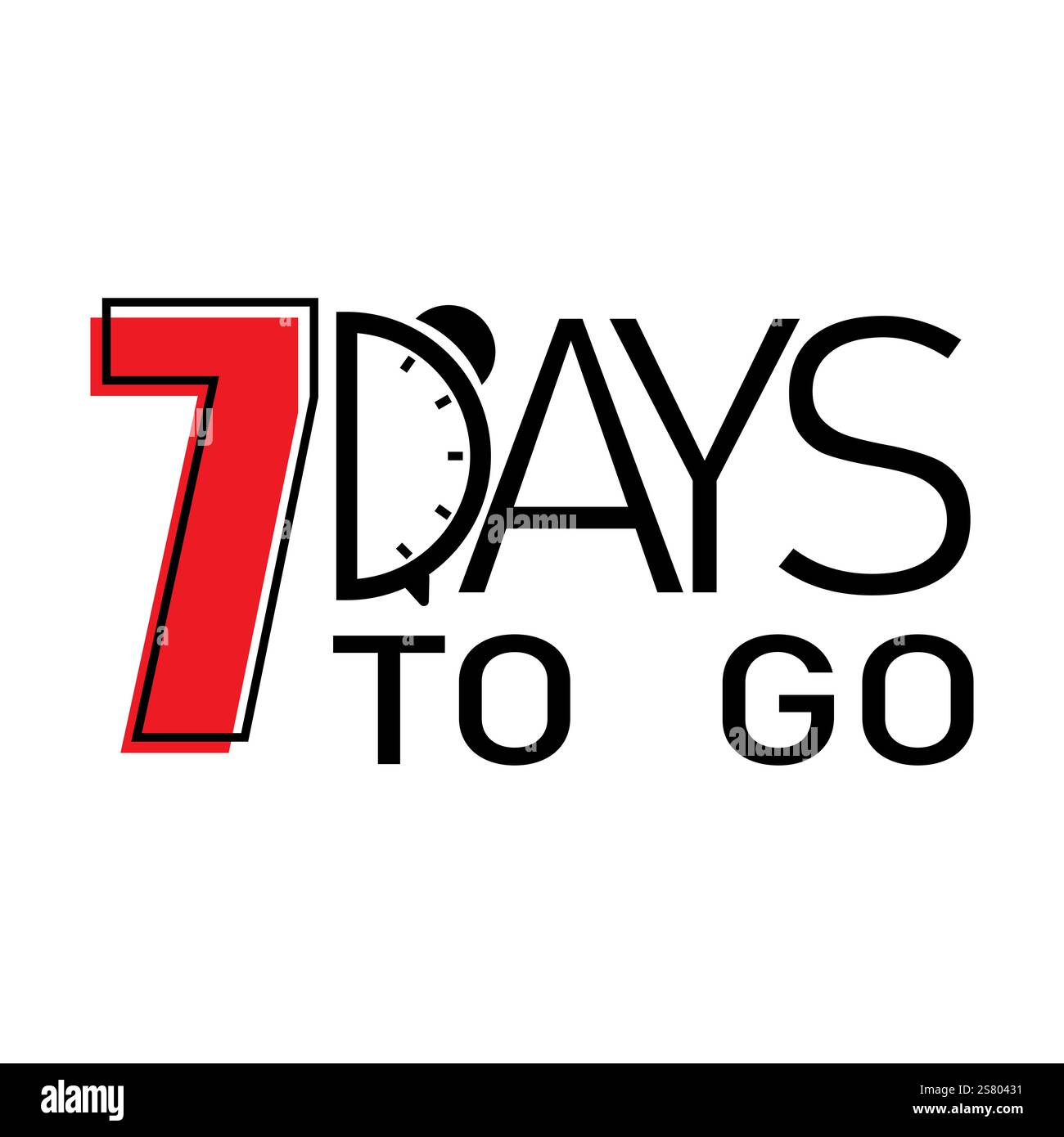 Countdown timer text. Bold red number. Seven days remaining. Vector ...