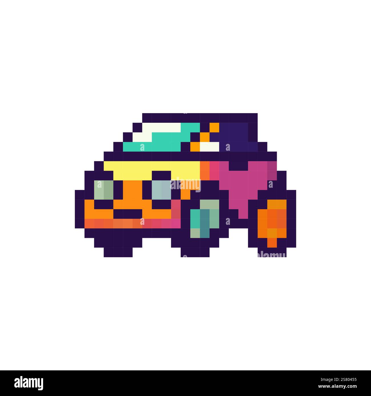 Electric car in pixel art style. Car logo in 8 bit style. Logo for game ...