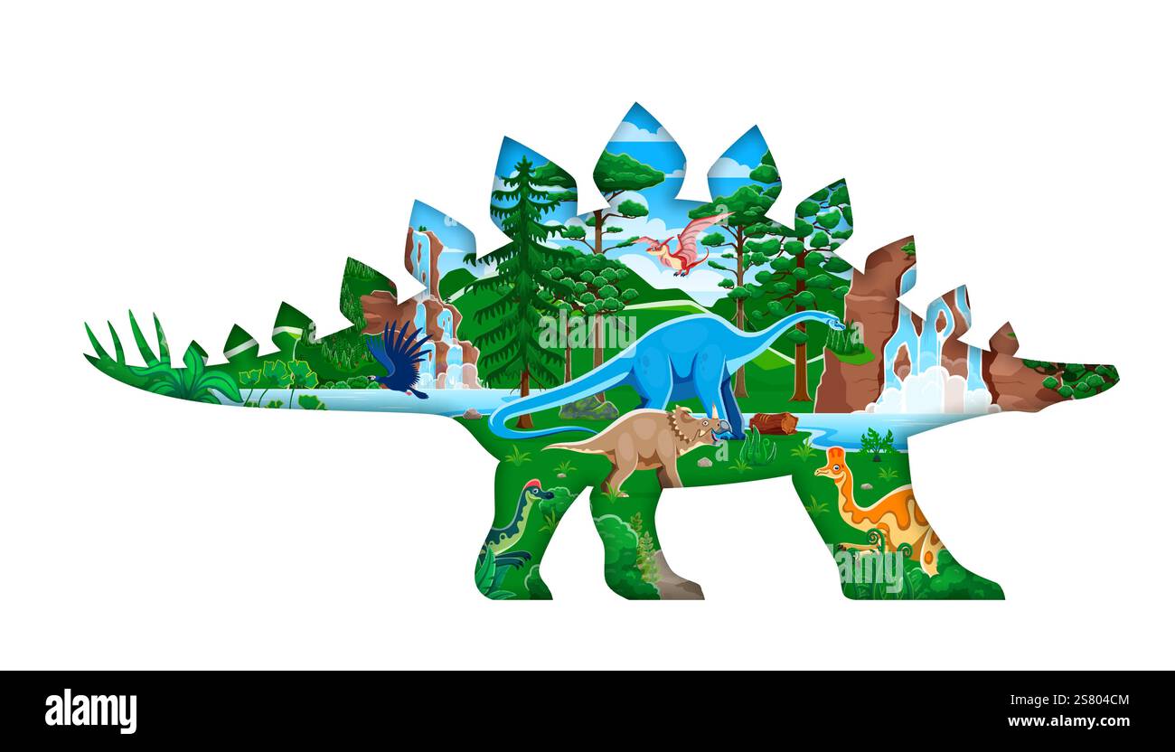 Prehistoric paper cut stegosaurus dinosaur silhouette. Extinct reptile ...