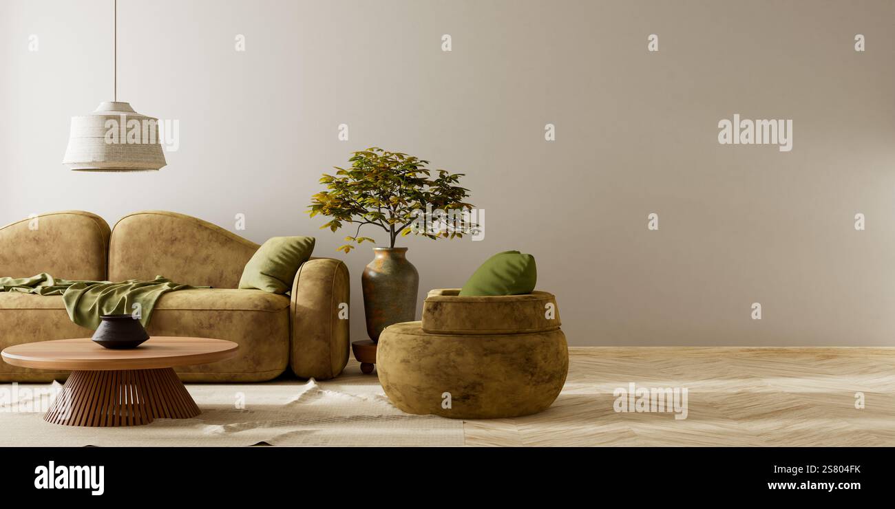 living room interior mock up with modern furnitures. Empty wall mock up ...