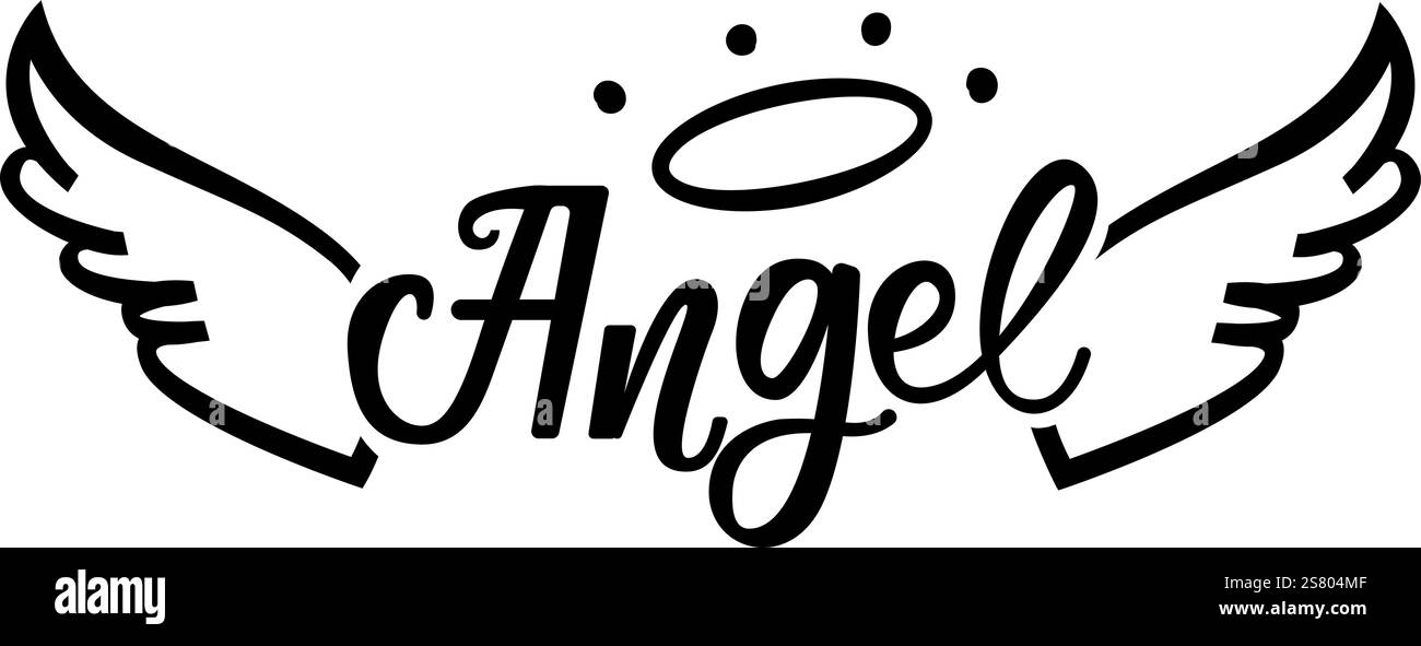 Stylized angel wings and a halo gracefully hovering above the word ...