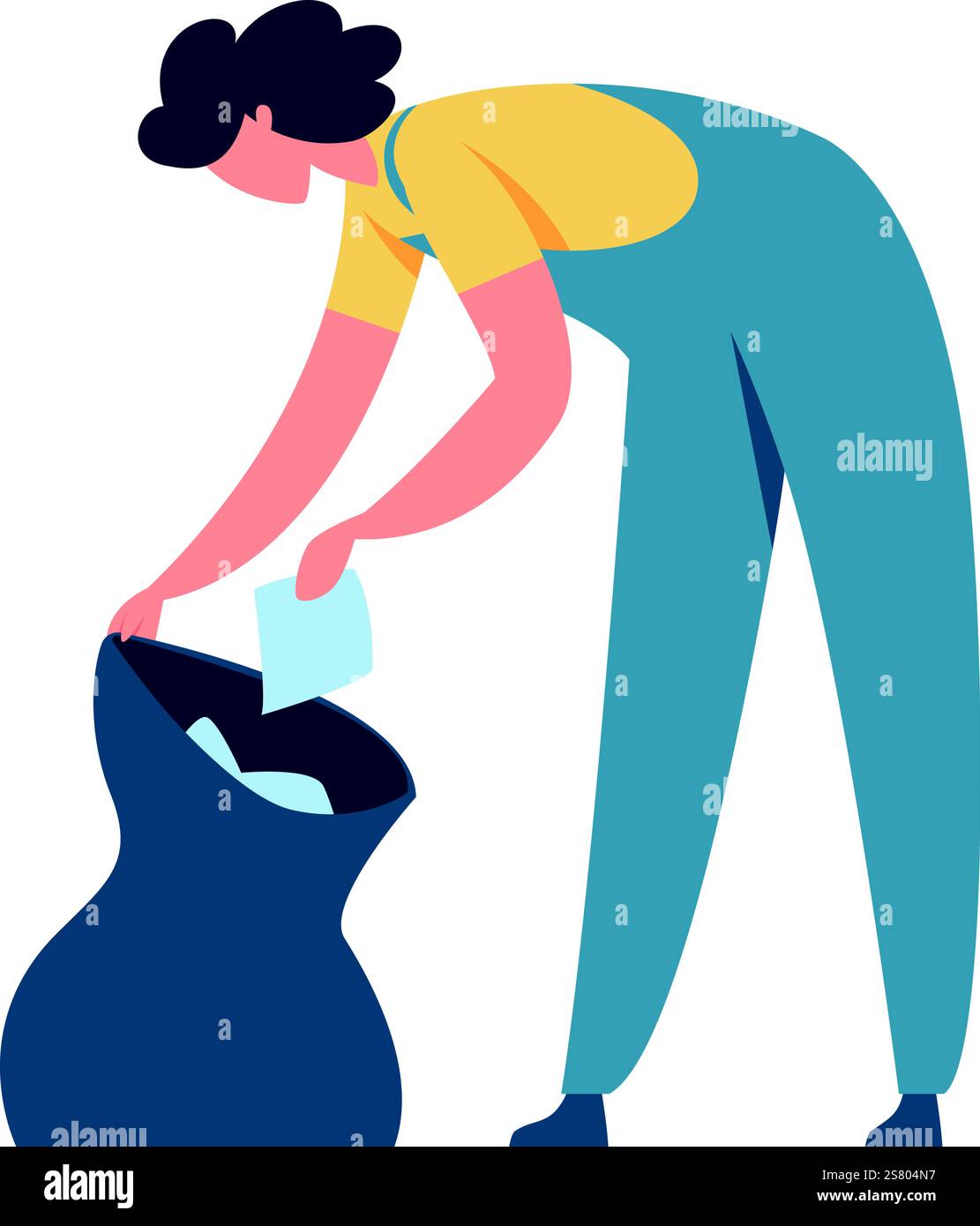 Professional cleaning service worker collecting trash in a garbage bag, waste sorting and ...