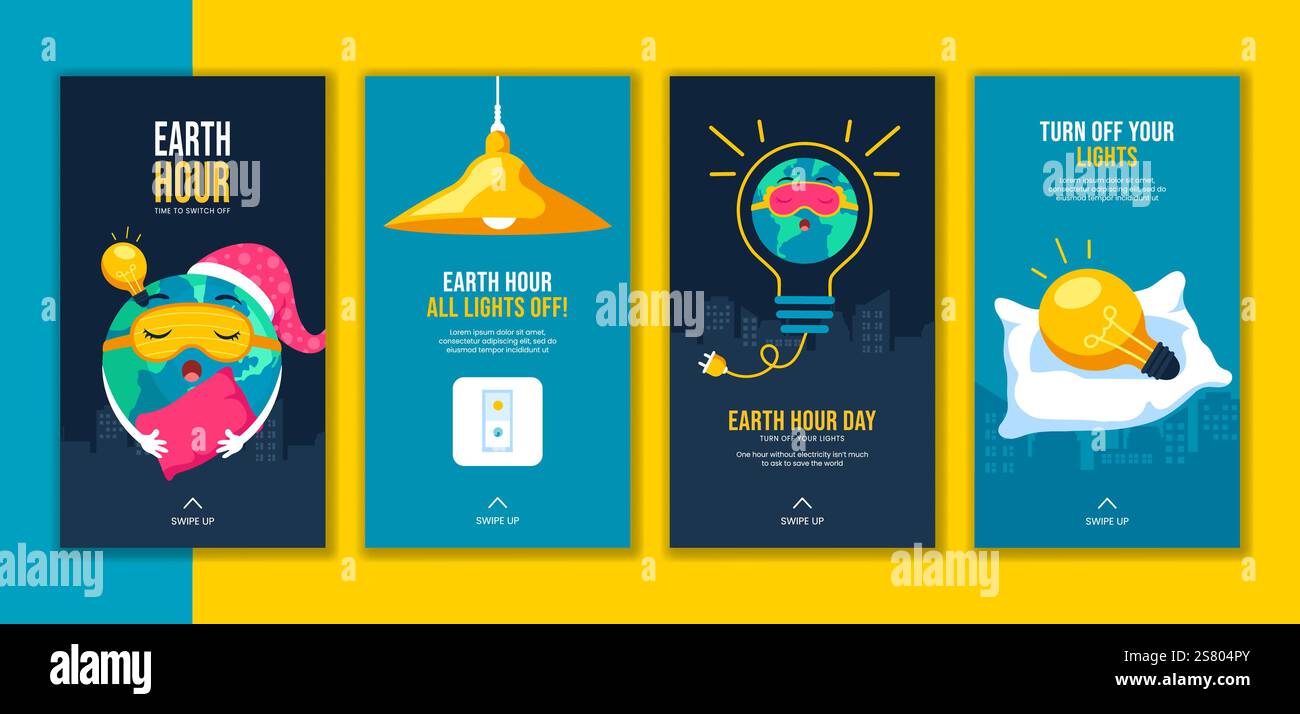 Earth Hour Campaign Illustration with Flat Cartoon Style for Social ...