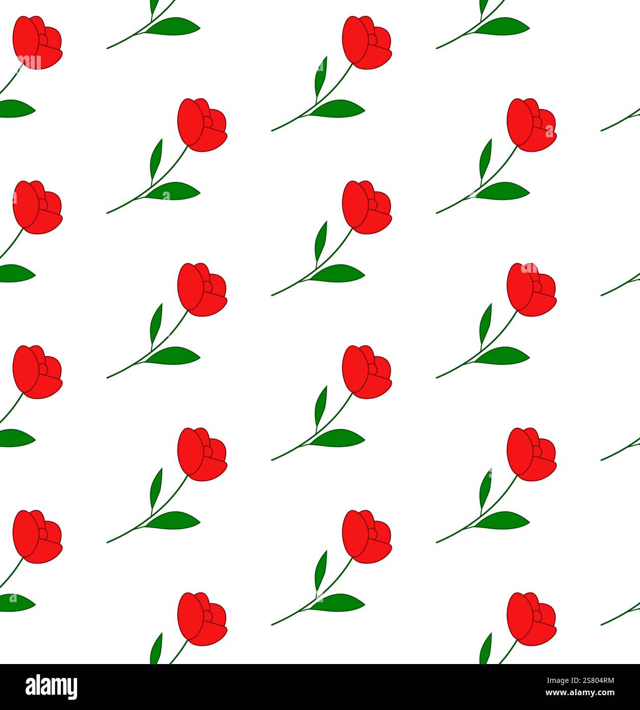 Floral red flower vector seamless pattern, line art drawing in red on ...