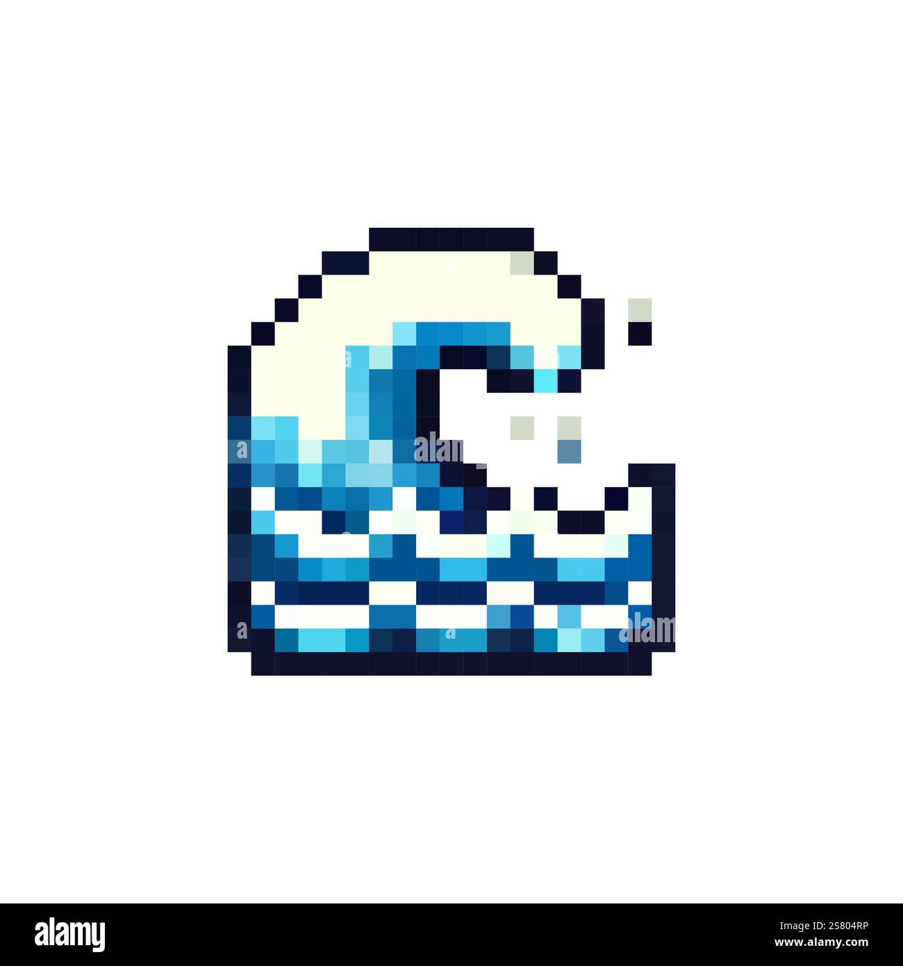 Sea wave icon in 8 bit pixel style. Sea logo pixelart vector. Vector icon of pixel tsunami ...