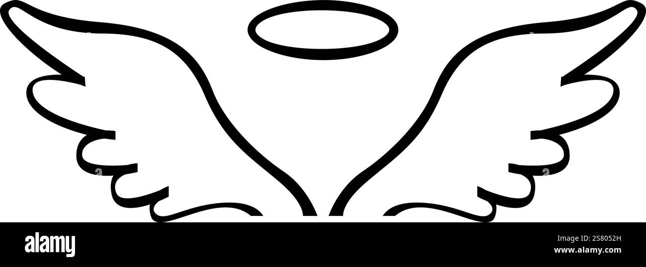Simple line drawing representing angel wings and halo, conveying ...