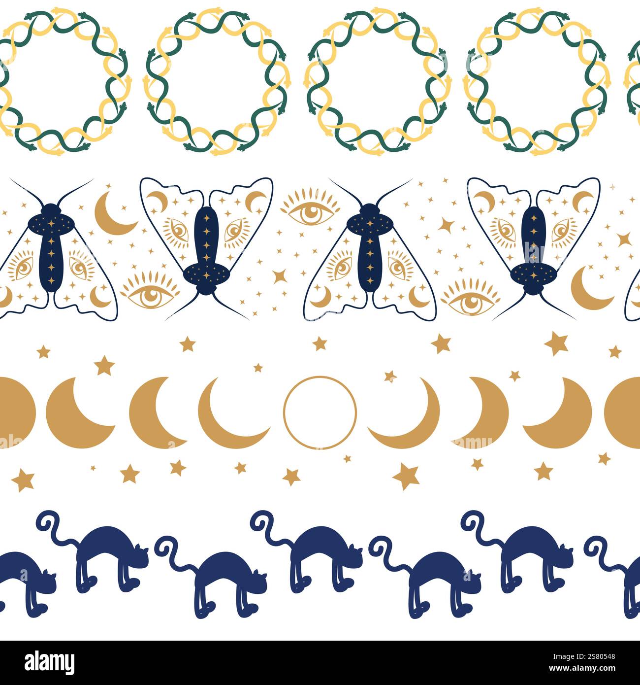 Horizontal border, set Magic and heavens seamless pattern, with magical ...