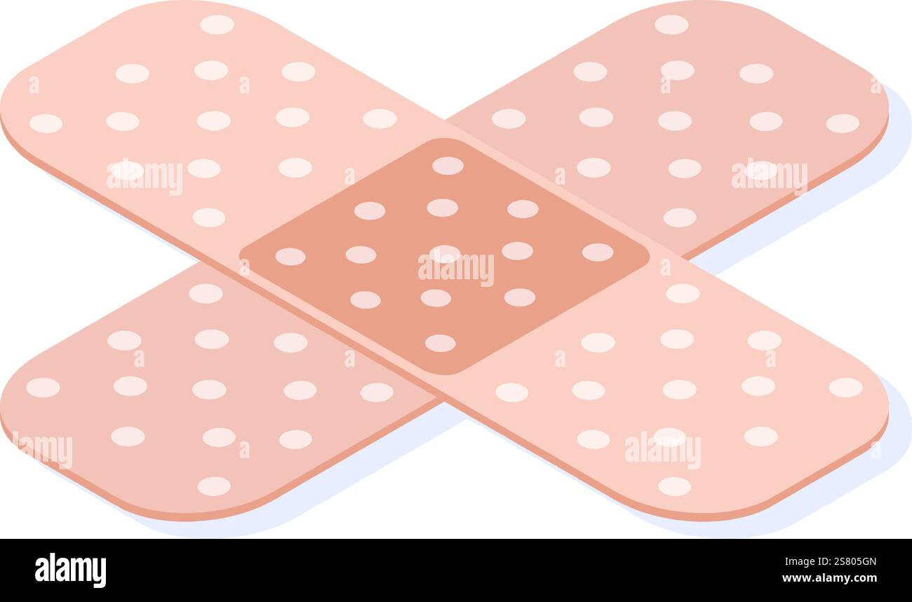 Two beige adhesive bandages with white dots are crossing each other ...