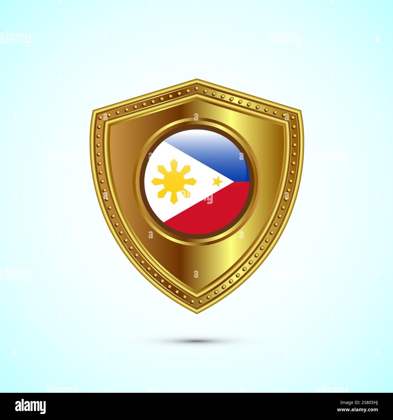 Rounded flag of Philippines with glossy gold shield Stock Vector Image ...