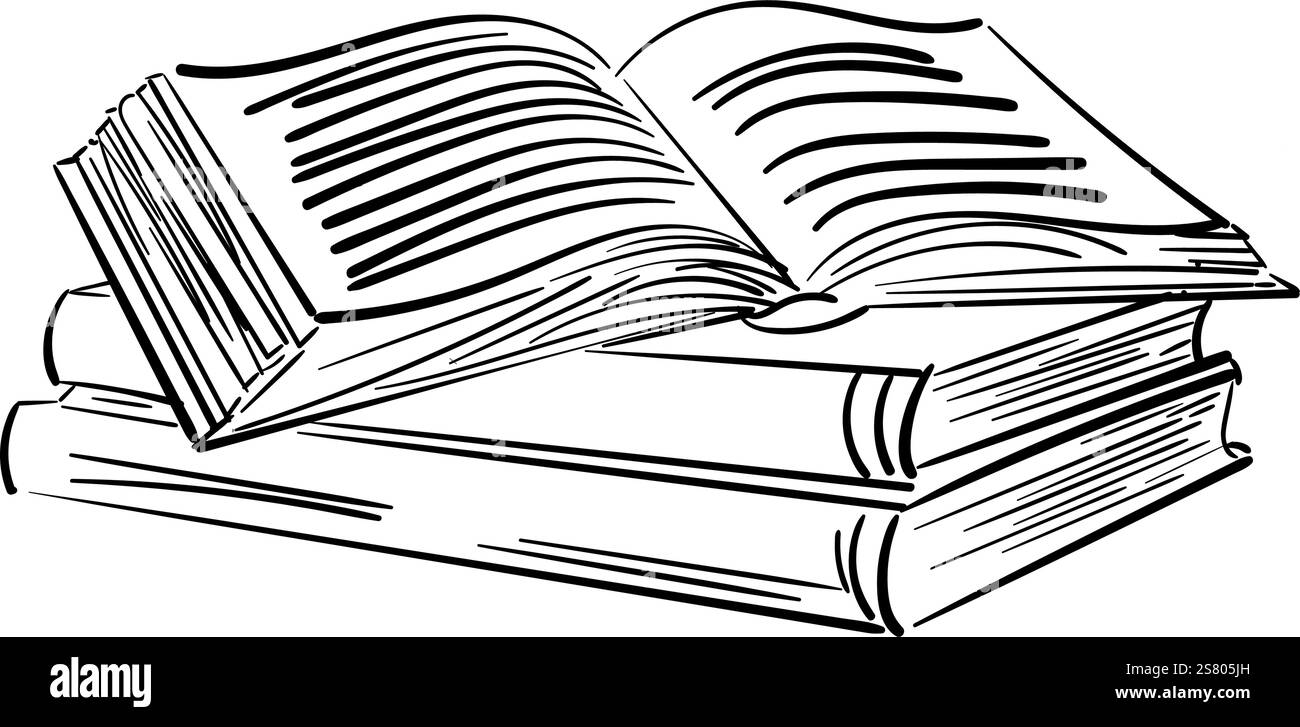 Sketch of books. Hand drawn books set. Opened and closed books ...