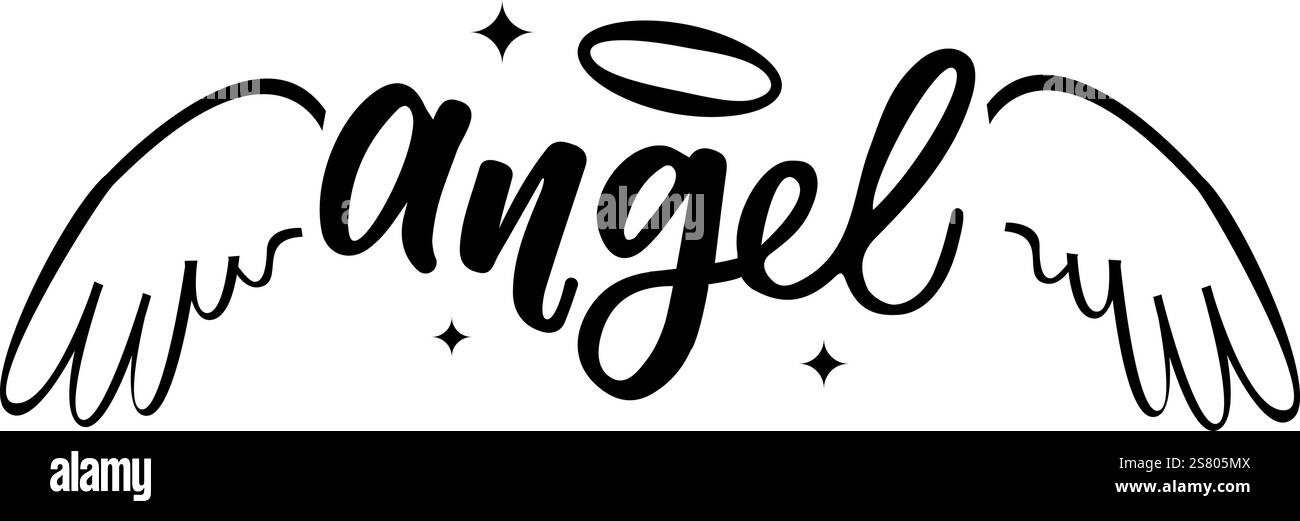 Stylish black lettering spelling the word angel featuring angel wings ...